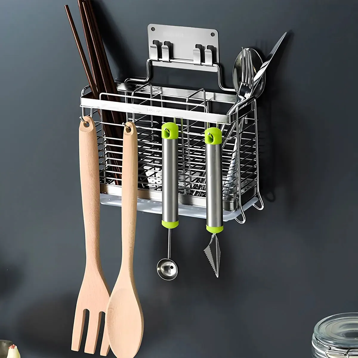 Wall-Mount Stainless Steel Chopsticks Holder & Cutlery Organizer with ...