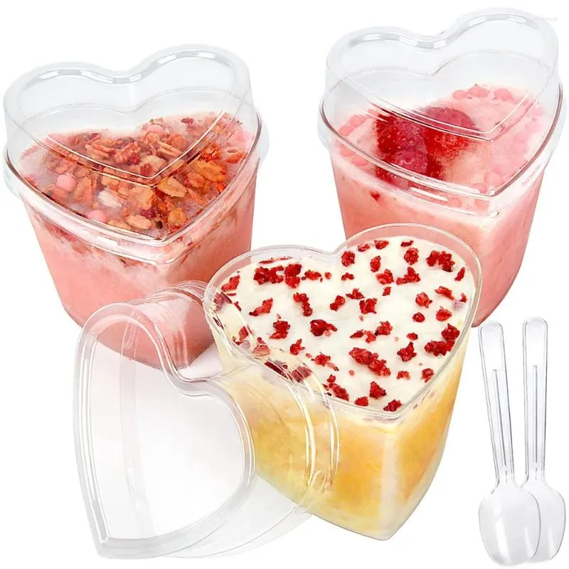 30 Heart-Shaped Dessert Cups with Lids & Spoons - 5 Oz Clear Plastic ...