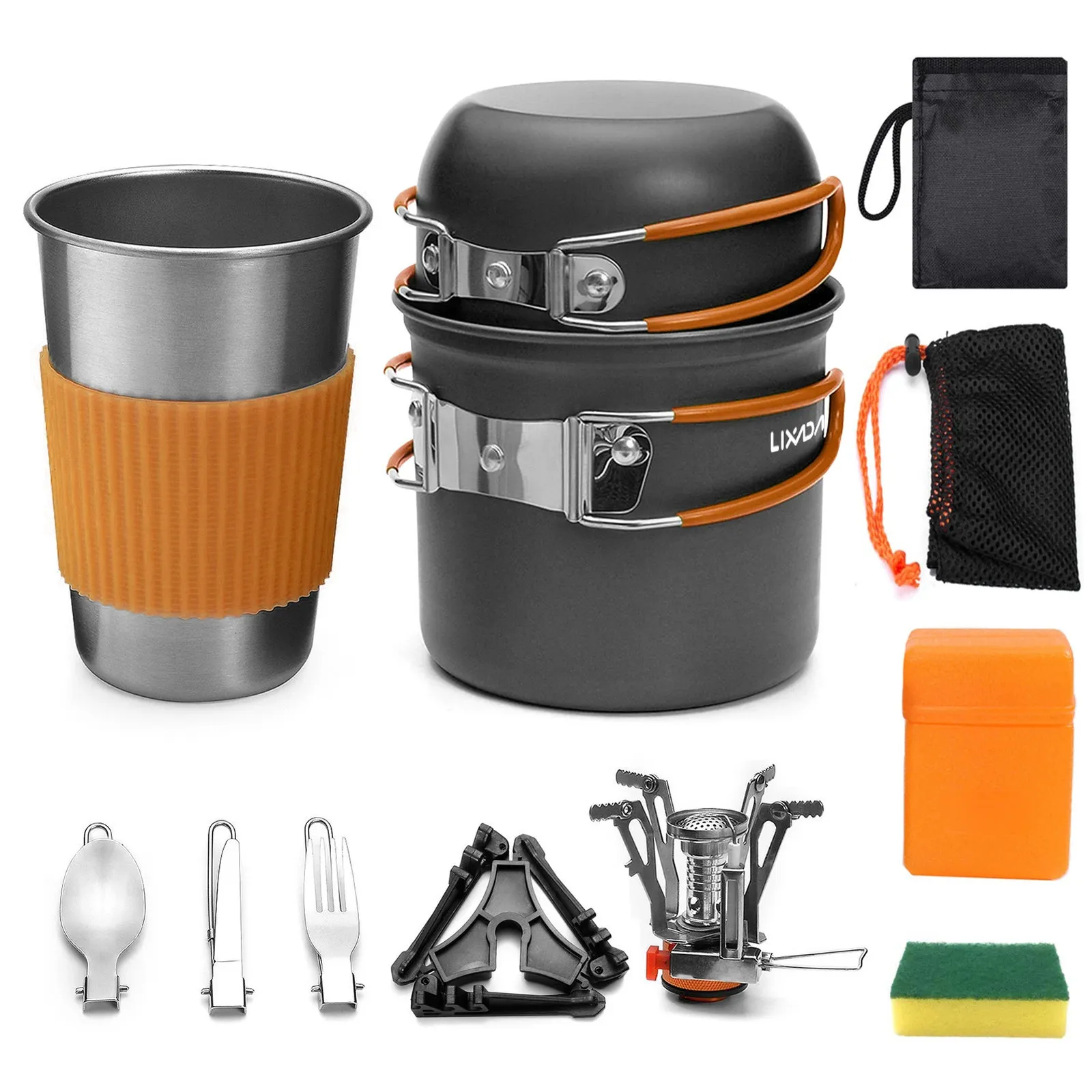 Portable Camping Cookware Stove Kit with Foldable Knife and Fork ...