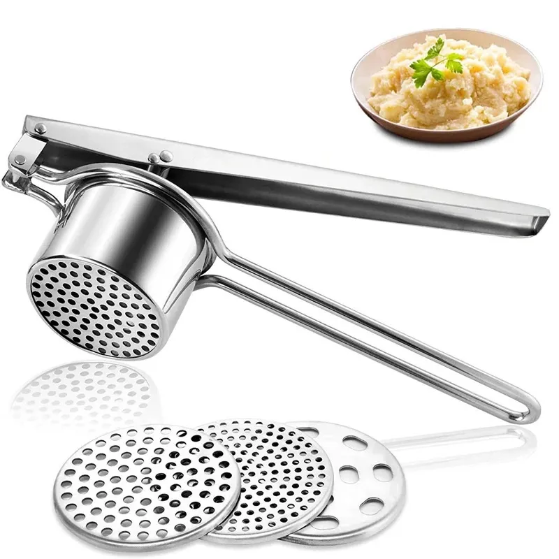 Stainless Steel Potato Ricer with 3 Interchangeable Discs, Manual ...