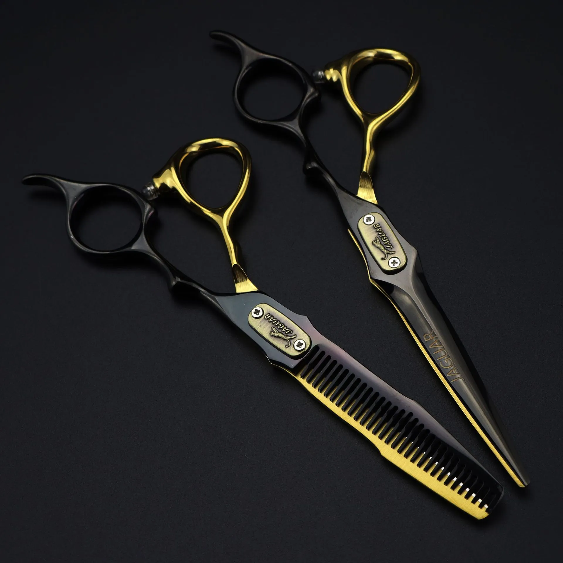 DHgate.com:6.0 Inch Black Gold Sword Shape Professional Hair Scissors ...