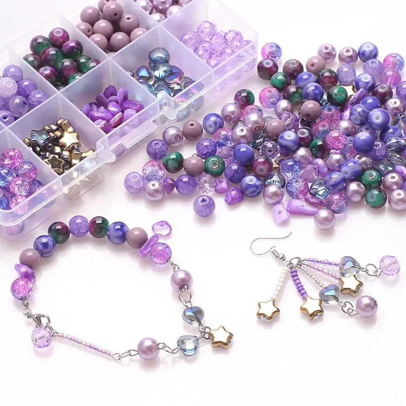 Bead Bracelet Making Kit: Mix Shape Multicolor Crackle Glass Beads Set ...