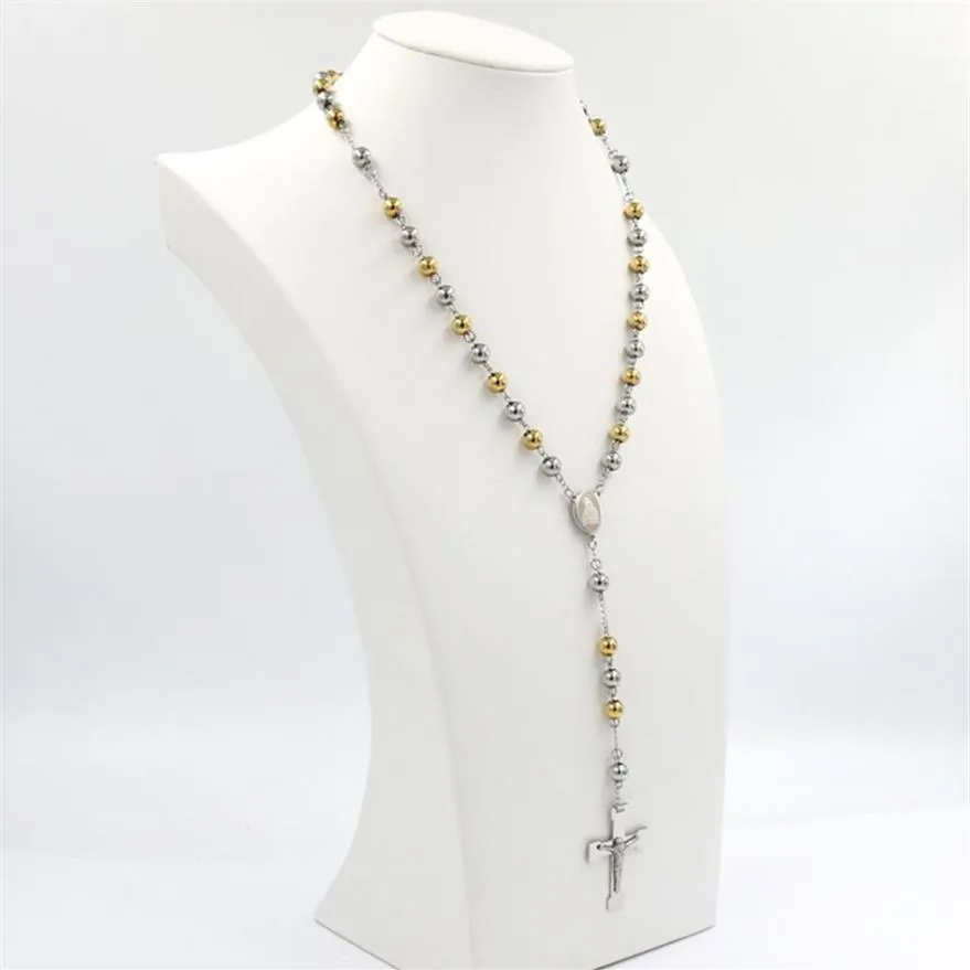1 Stainless Steel Ball Virgin Mary Rosary Necklaces Bead Chain Pendant ...