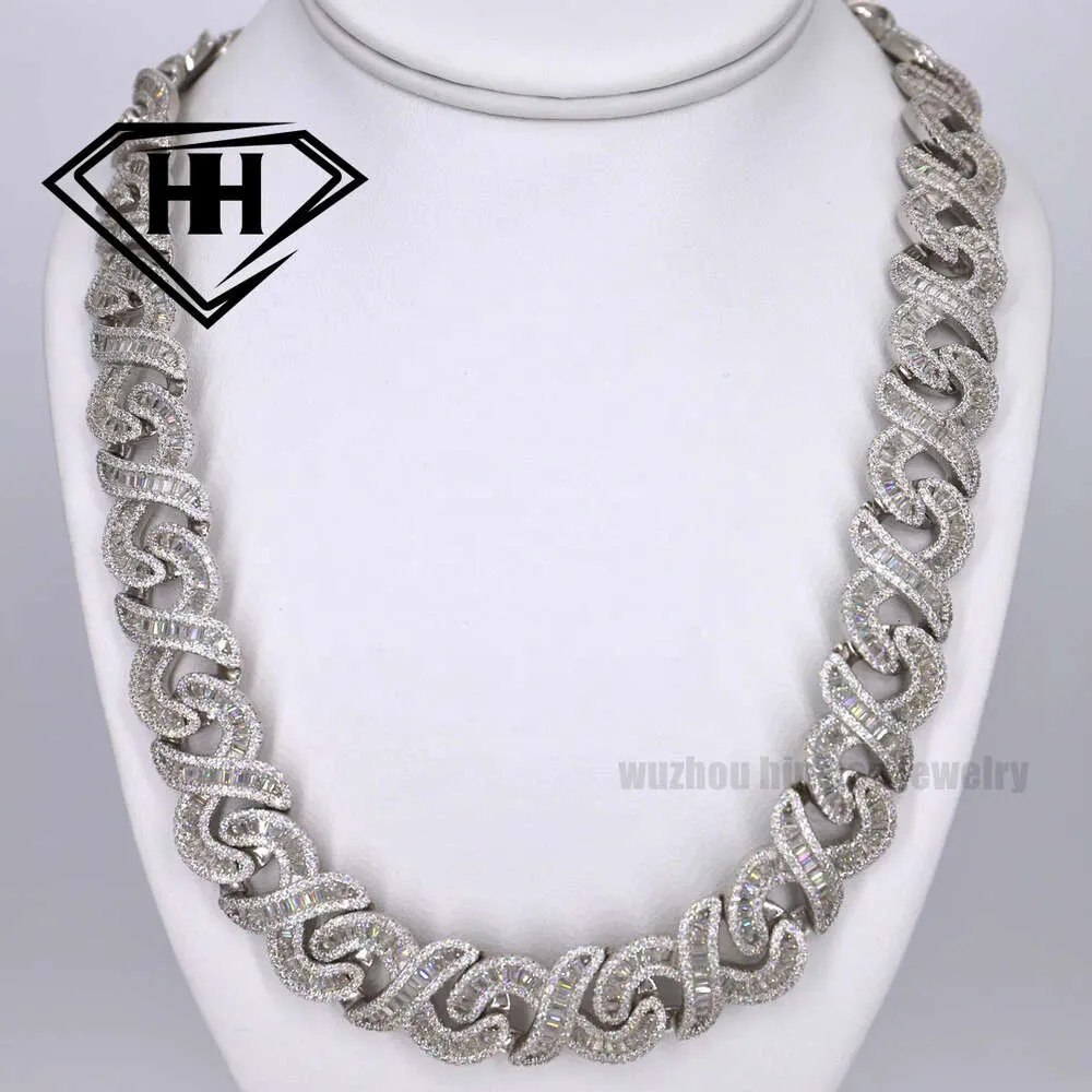 18mm Tester Pass Baguette Cut Moissanite Cuban Necklace Hiphop Icy ...