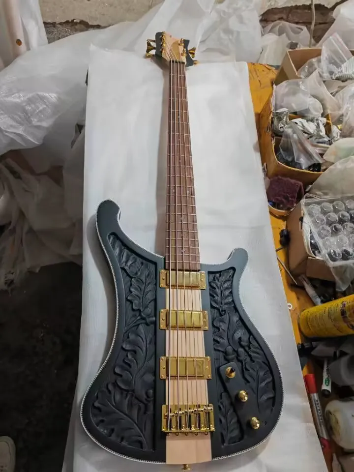 Black 5 String Electric Bass Guitar Neck Thru Body,... From ...