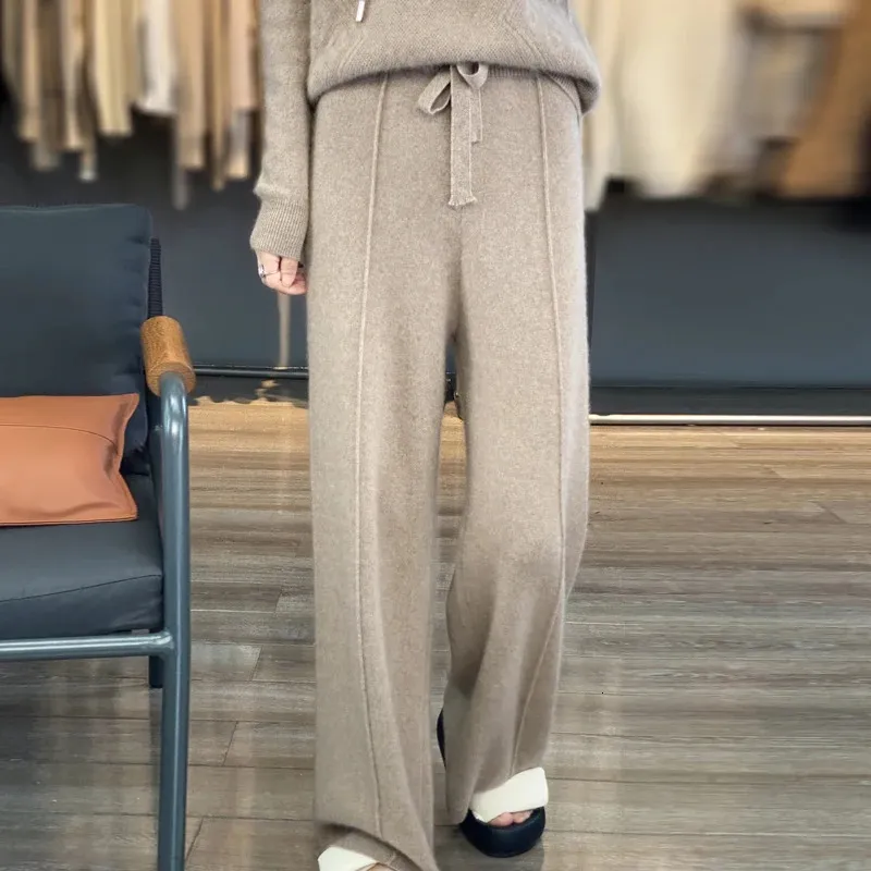 Premium Cashmere Wide Leg Pants - Women's Fall/Winter Knitted Wool ...