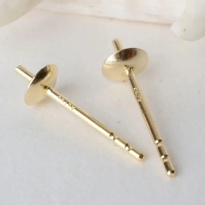 18K Gold Earstuds: AU750 Posts with Bead Caps for Half-Drilled Pearls ...