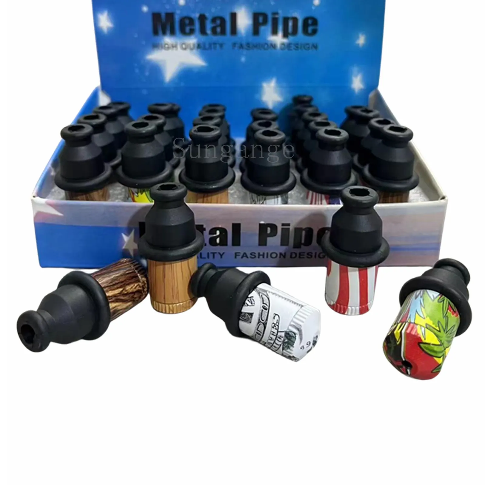 Nipple Metal Bullet Smoking Pipe Wood Grain Cartoon Snuff Snorter Sniff ...