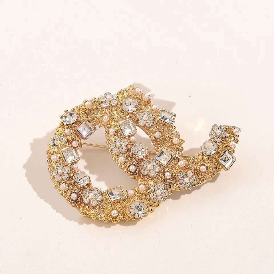 Brand Designer Letters Brooches 18K Gold Plated Inlay Crystal ...