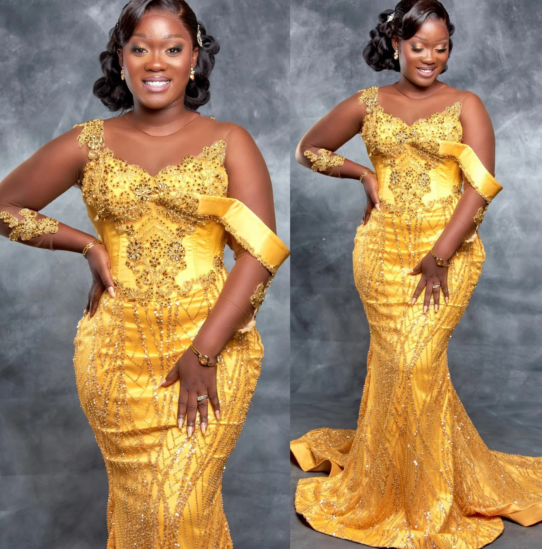 2024 ASO EBI Gold Sirène Prom Dress Crystals Crystals Paille Soirée ...