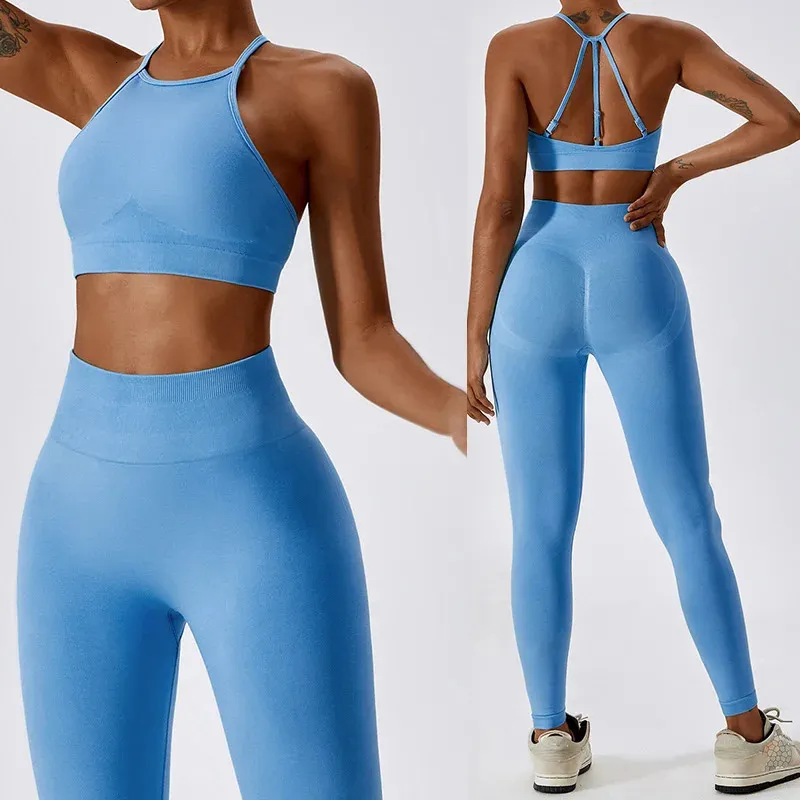 DHgate.com:Seamless Yoga Set 2Pcs High Neck Open Back Sports Bra with Leggings for Women Workout ...