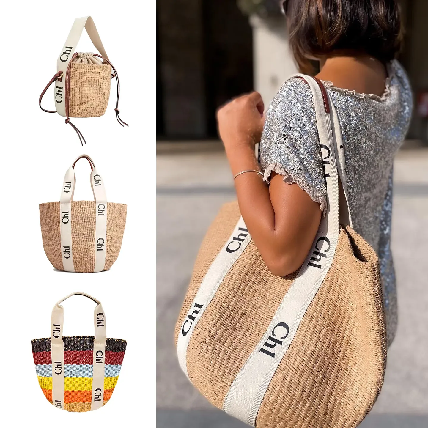 Raffias Woody Designer Straw Tote Beach Bag Luxurious Straw Bucket For ...