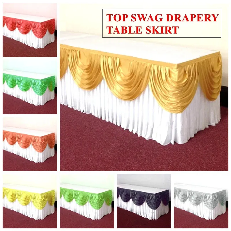 10FT Ice Silk Table Skirt with Swag Drape - Elegant Tablecloth Skirting ...