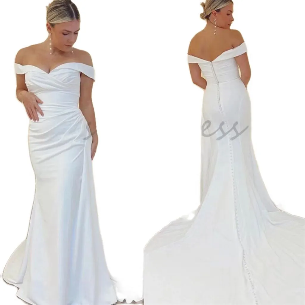 Off Shoulder Satin Mermaid Wedding Dresses Elegant Plus Size Boho Rustic Country Bride Dress ...