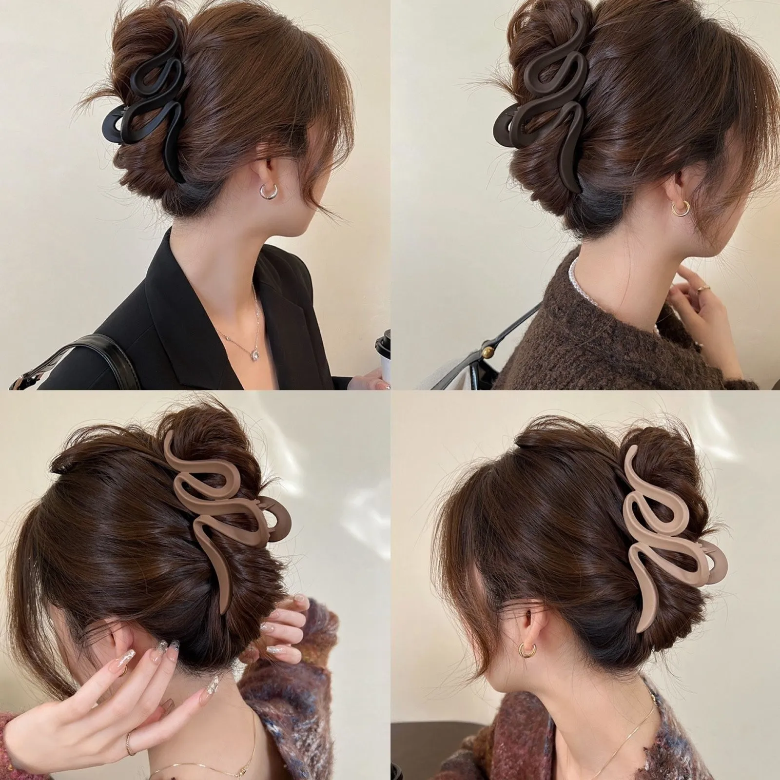 Large designer claw clip black acrylic hair clip with heart pattern for ...