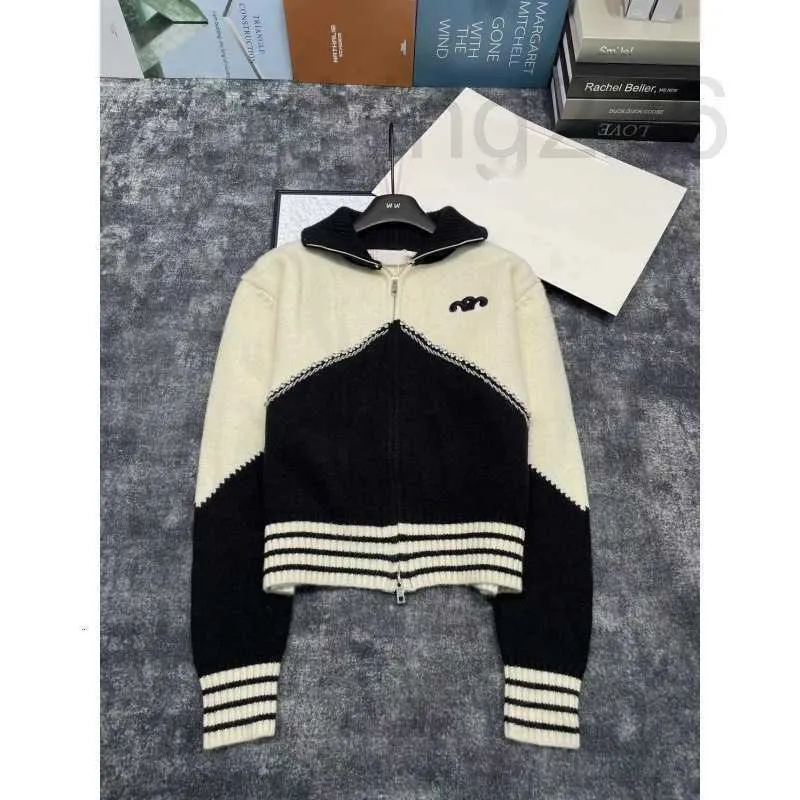 Designer Knit Zip-Up Sweater - Women's Winter Fashion, Contrast Letter ...