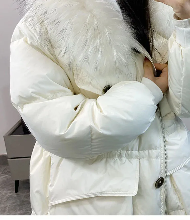 Waterproof Long Women's Puffer Jacket with Real Raccoon Fur Hood and ...