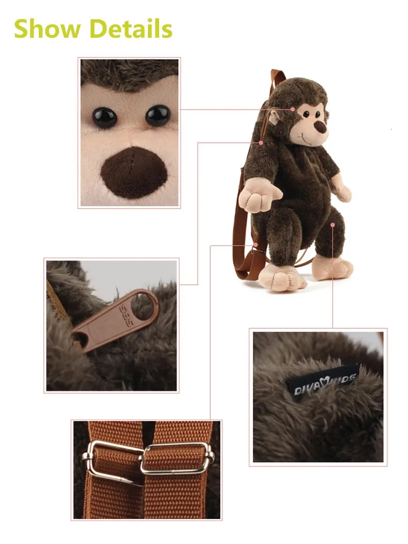 DDWE Kids Plush Monkey Backpack Soft Cartoon Toddler Bag For Boys And ...