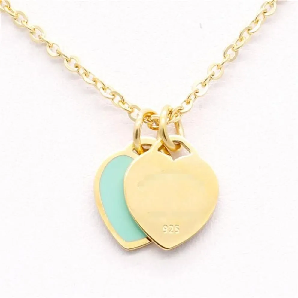Double Heart Enamel Love Necklace Stainless Steel Chain With Paired ...