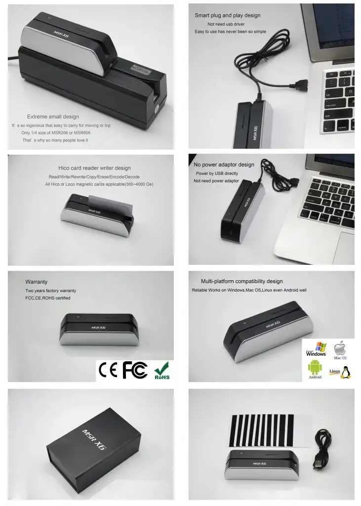 USBC Card Reader MSR X6 Magnetic Stripe Card Reader Writer No Bluetooth ...