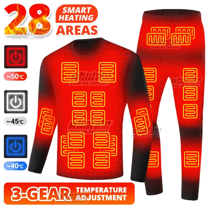 28-Zone Heated Underwear Set: Winter Electric Thermal Long Johns for ...