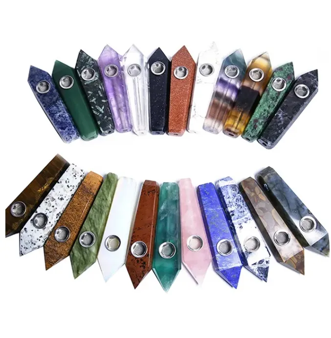 Natural Smoking Pipe Crystal Stone Pipes For Tobacco Healing Hand Carb ...