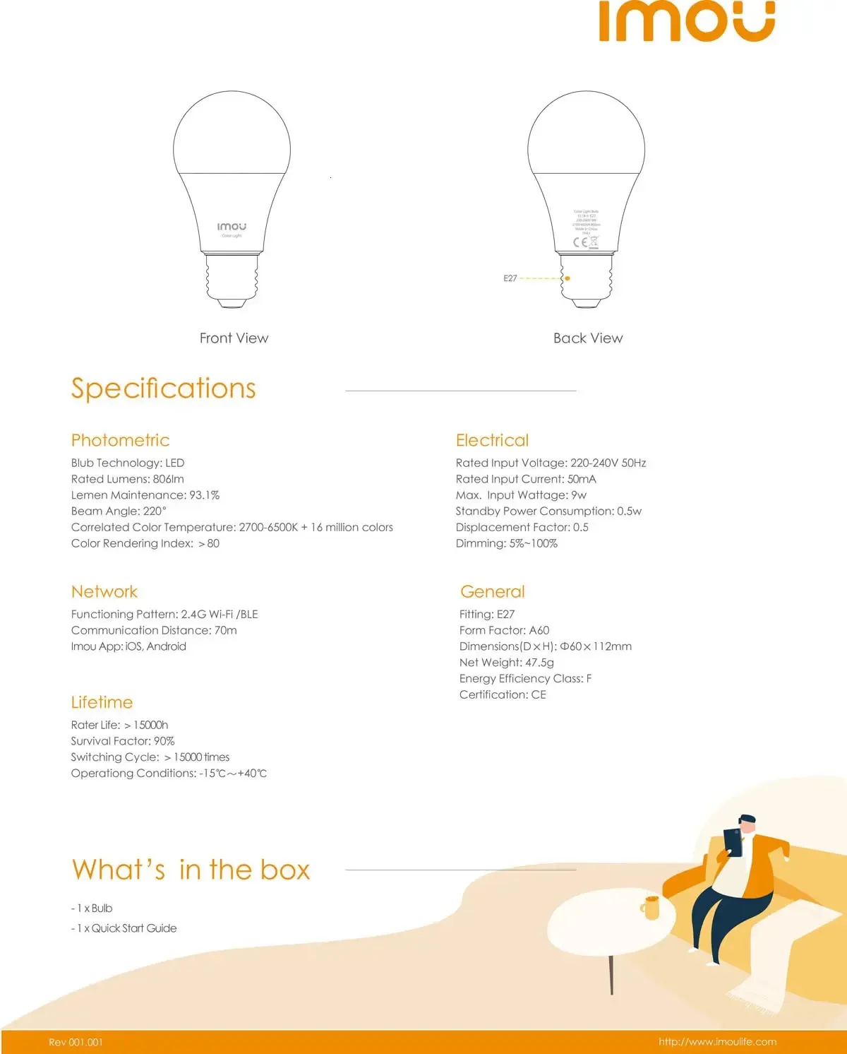 IMOU B5 Smart LED Bulb E26 E27 Light RGB Warm Lamp Work With Alexa ...