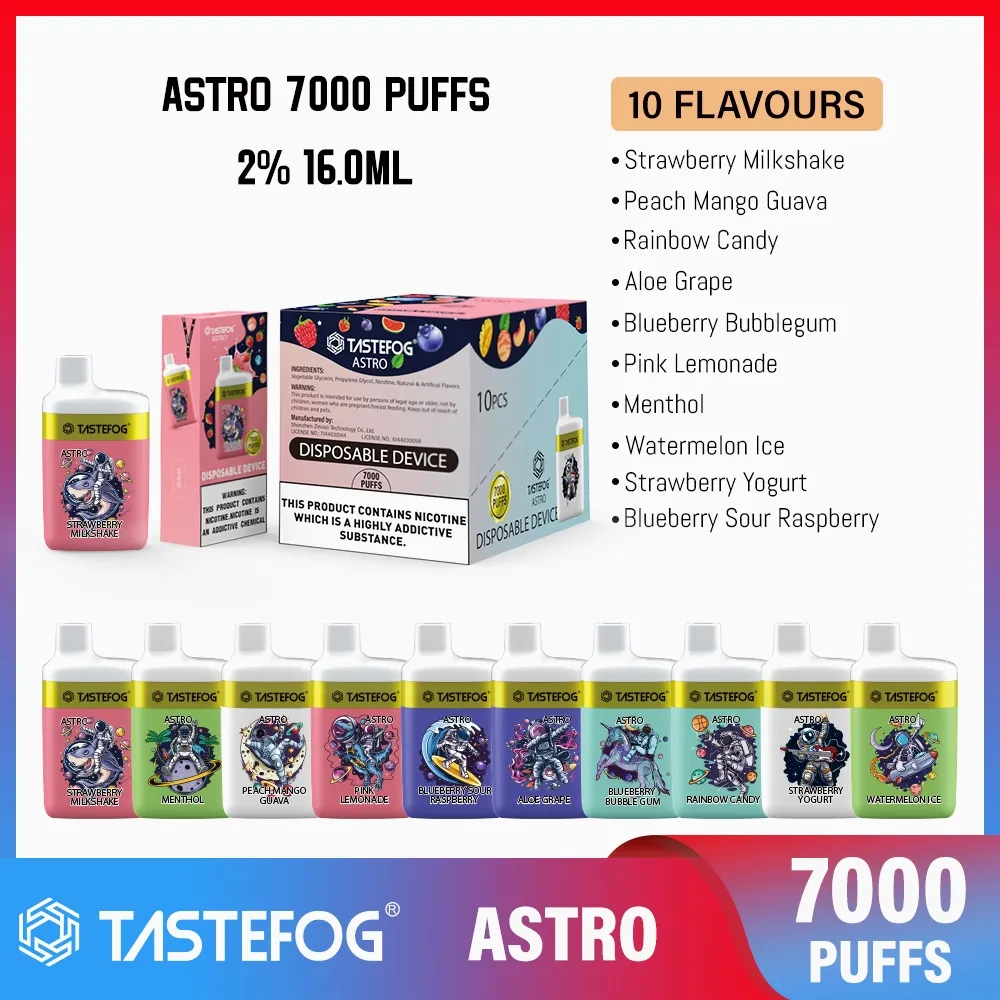TASTEFOG Original ASTRO 7000 Puffs E Cigarro Recarregável Livre Cordão ...