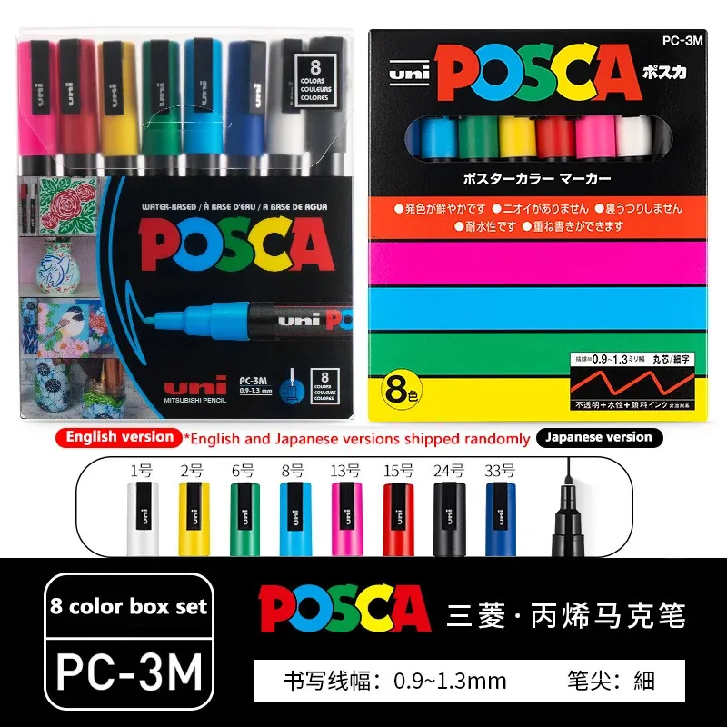 UNI POSCA Marker Set, Graffiti Verpackung, PC 1M, PC 3M, PC 5M, POP ...