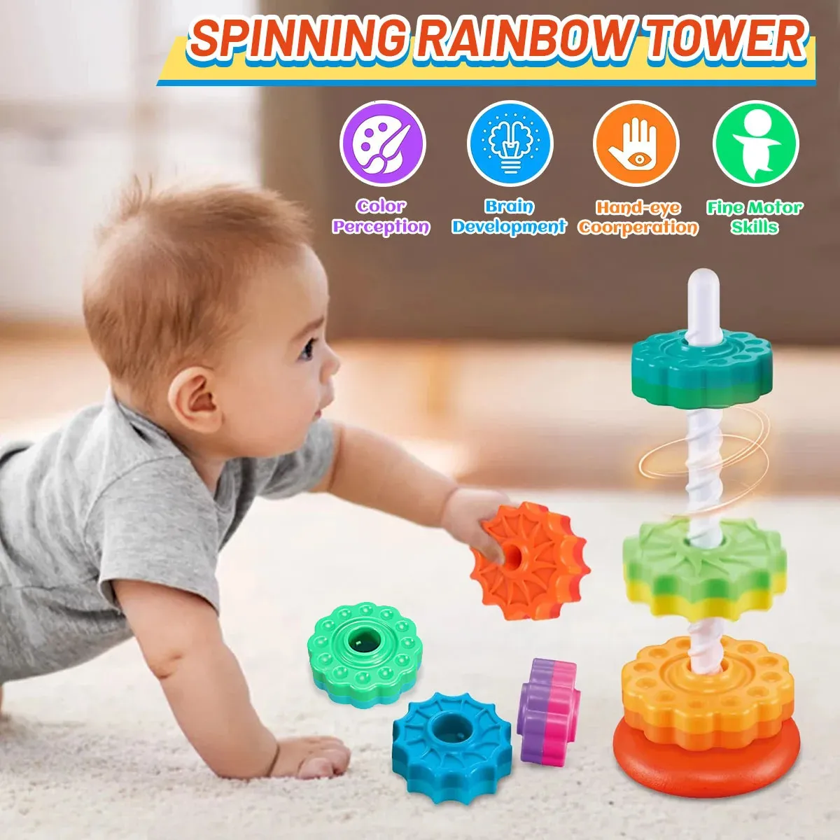 Rainbow Montessori Stacker: Rotating Tower Puzzle Toy... From Deng08 ...