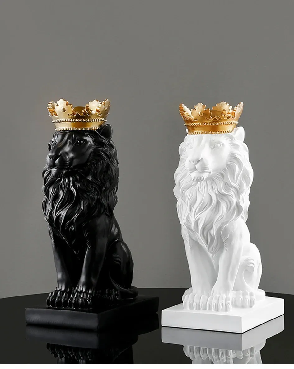 Resin Lion Statue Crowned Lion Sculpture Decorative Animal Figurine For ...