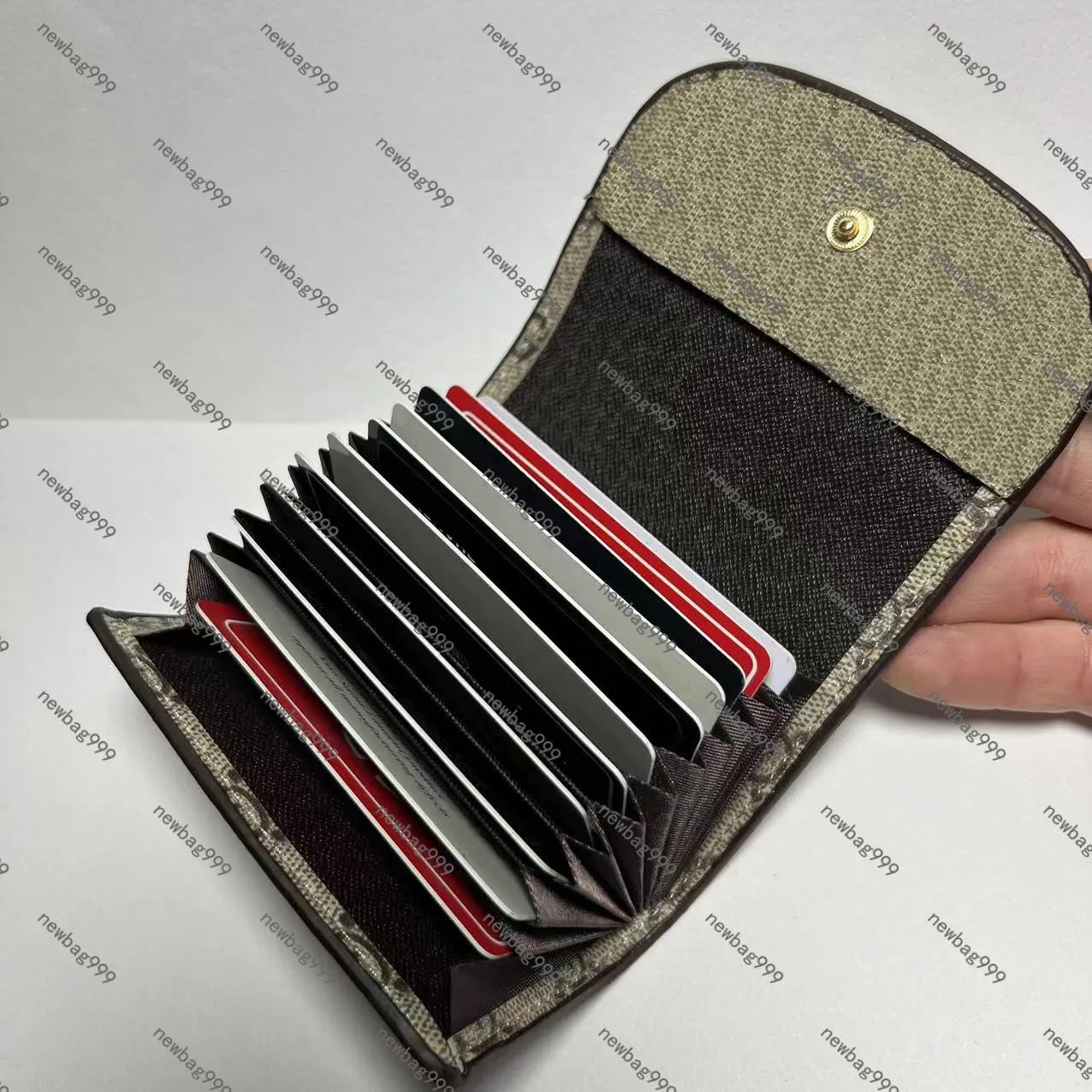 Brown Checkered Leather Accordion Credit Card Wallet With Coin Purse ...