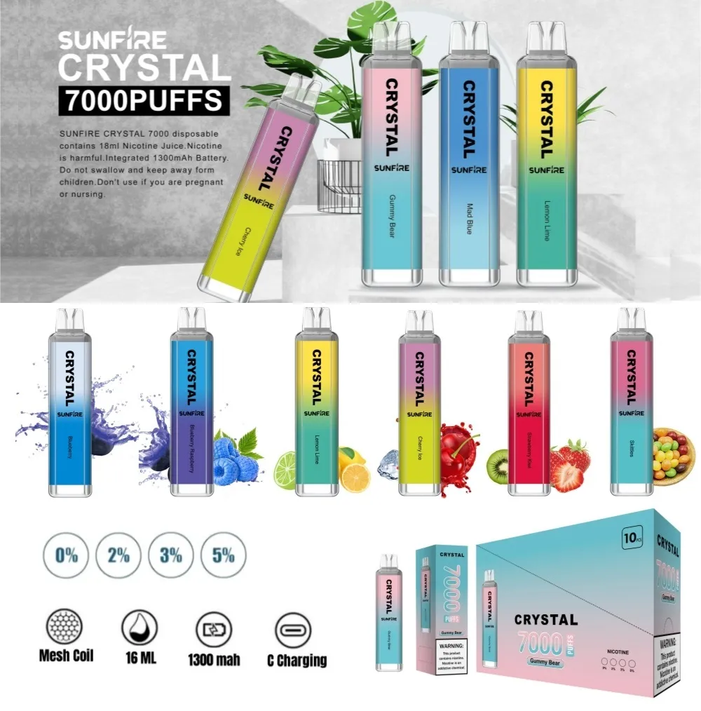 Top 1 Sunfire Crystal 7000 Puff Vapes Jetables 7k Pologne E Cigarettes