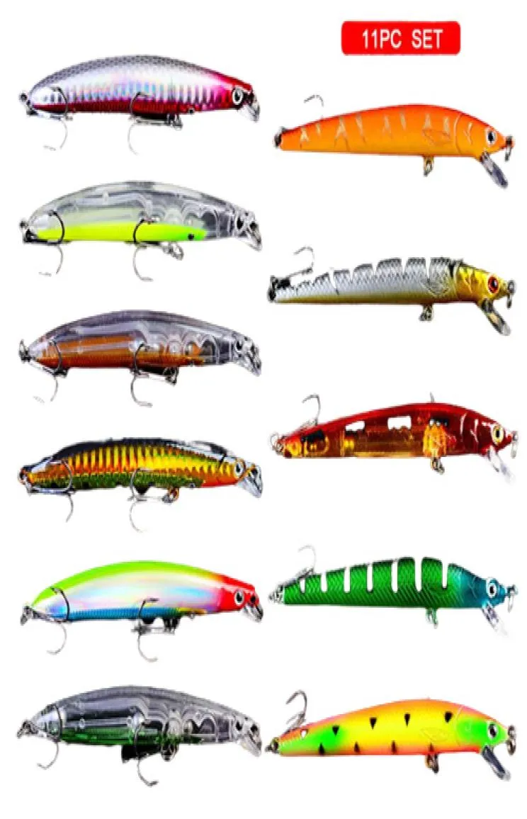 11-Piece Minnow Fishing Lure Set - Realistic Bass Crankbaits, 95mm, 95g, 6 Hooks, Artificial ...