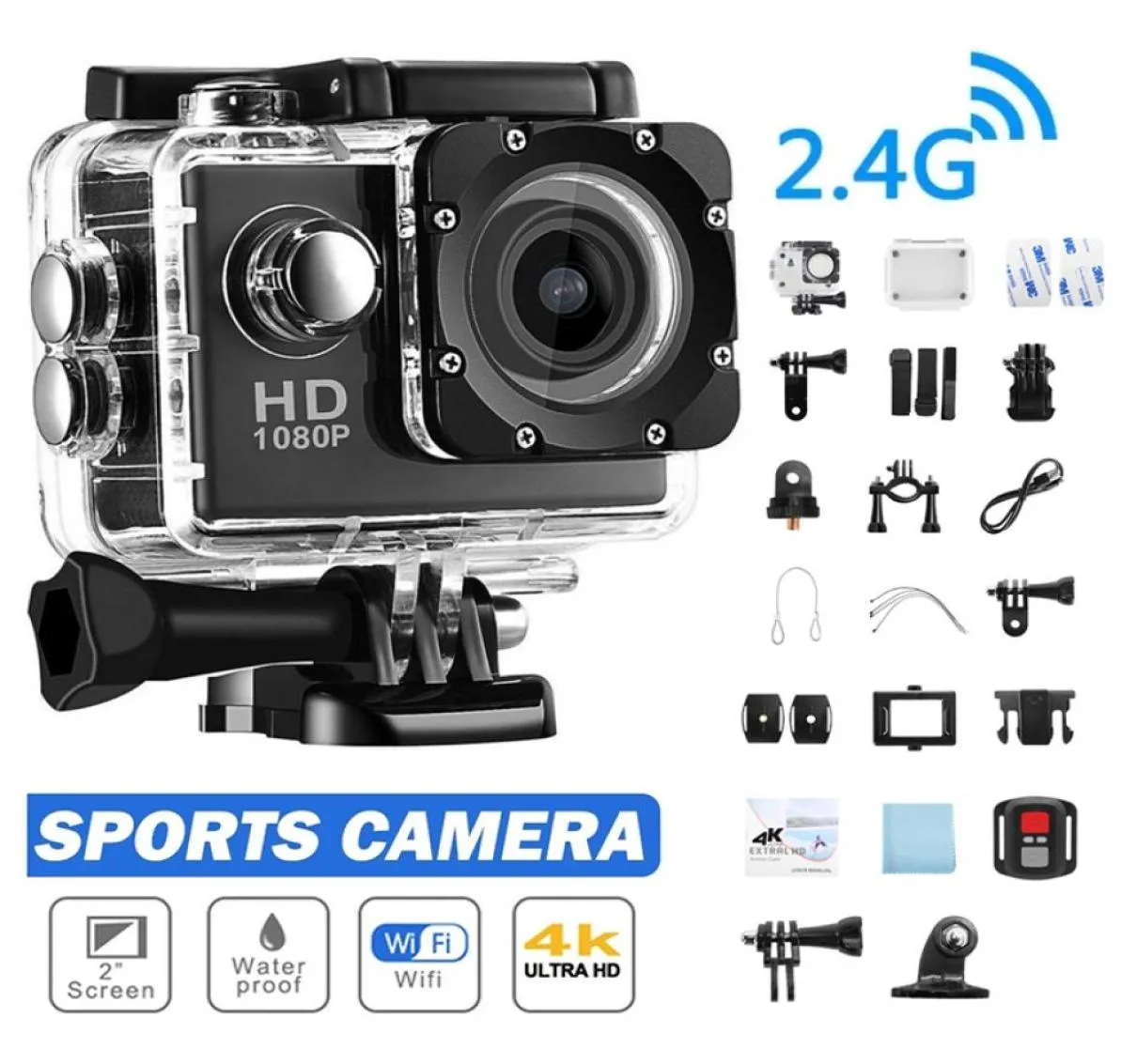 4K Ultra HD Action Camera - Waterproof Sports Cam, 30fps, 170° Wide ...