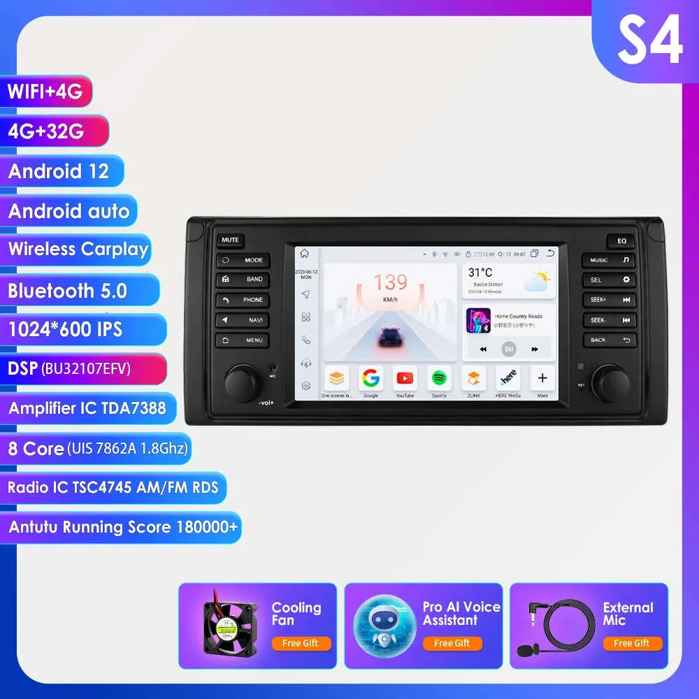 Carplay 4G 7 7862 Système AI 2din Android Autoradio Lecteur Vidéo Multimédia Pour Série 5 E39 X5 ...