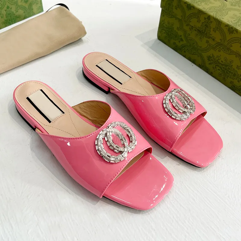 Womens Pink Genuine Leather Platform Slide Sandals Designer Flat Scuffs ...