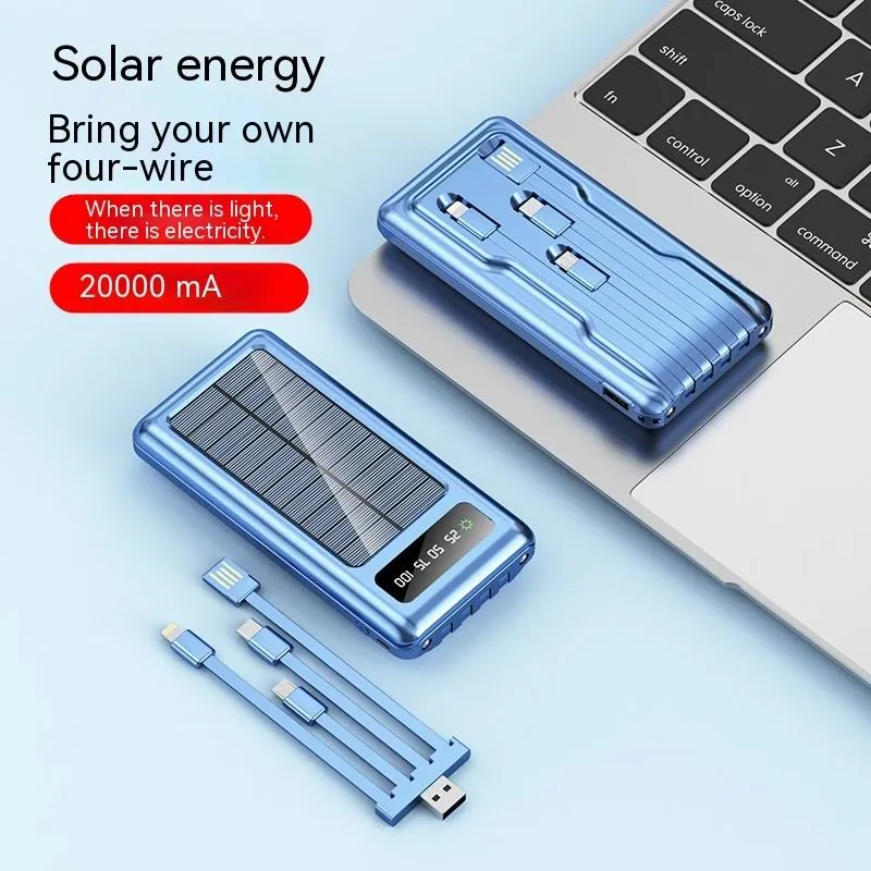 Solar Power Bank with Built-in Cables - Portable Fast Charging 20000mAh ...