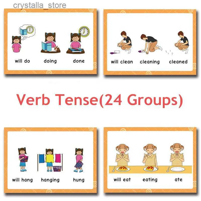 24 GroupsVerb Tense Flash Card Leaning English Word Picture Cards ...