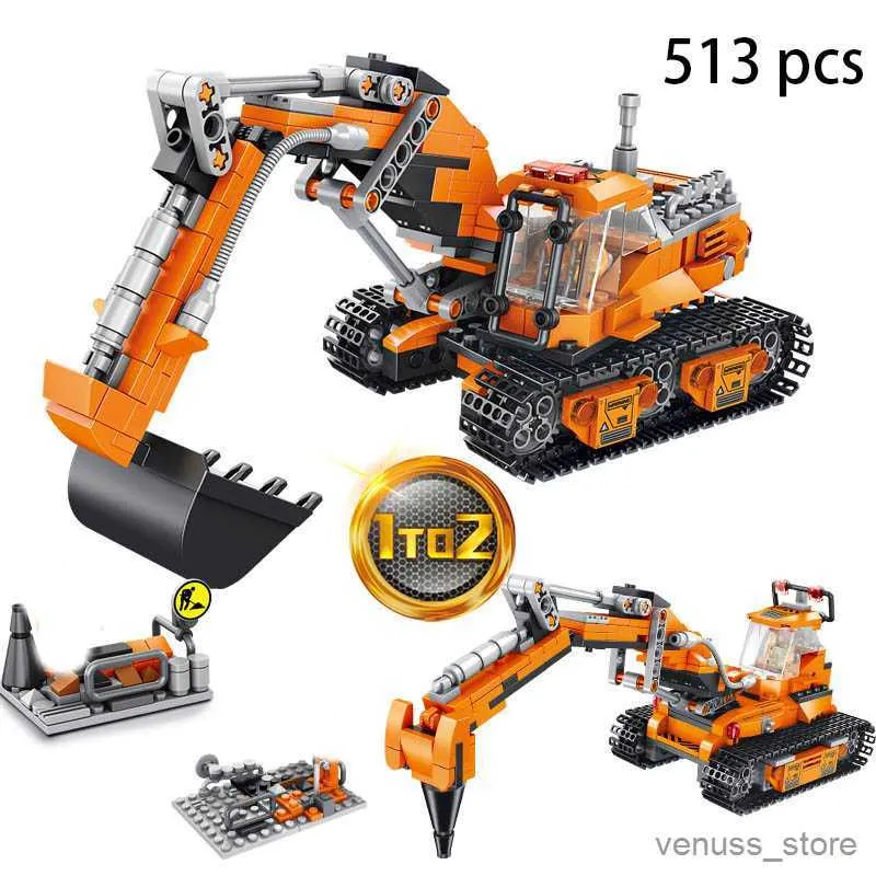 Block City Toy Excavator Construction Set Creative Building Blocks ...