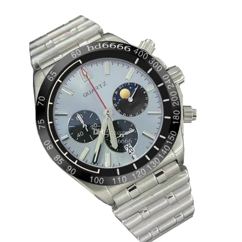 Chronograph Mens Watch Light Blue Dial Heavy Stainless Steel Circular ...