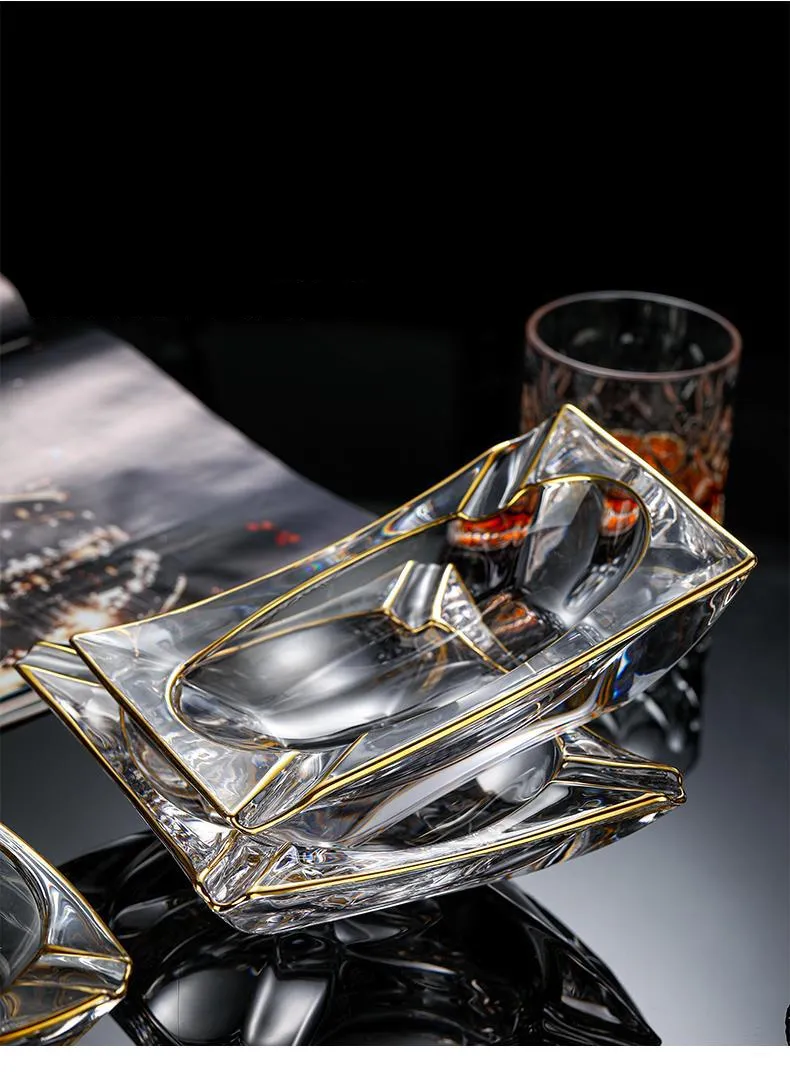 Gold Crystal Glass Ashtray Large Nordic Luxury Cigar Tray For Home ...