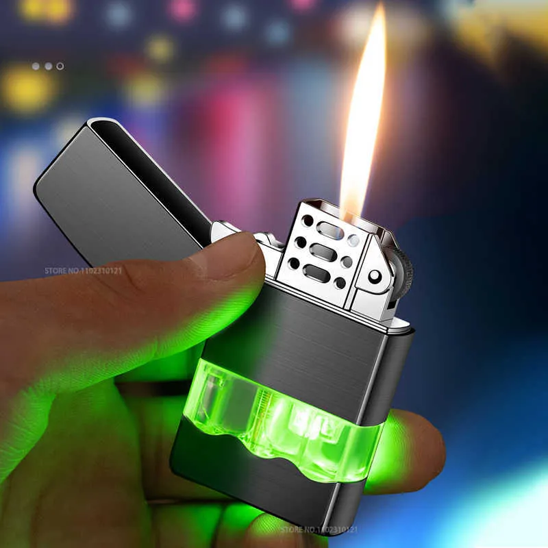 2023 New Green Light Perspective Gas Chamber Lighter Retro Grinding ...
