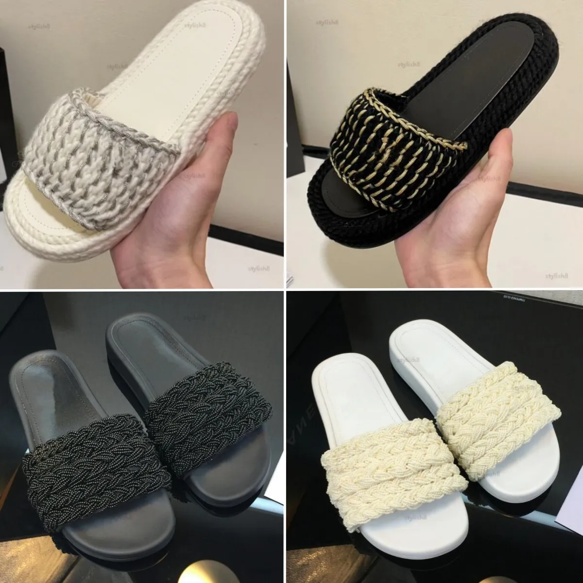 Braided Flat Sandals For Women Luxury Knit Slides, Designer Pool ...