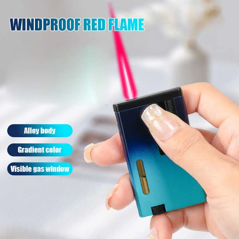 Ultrathin Gradient Torch Lighter - Windproof Red Flame, Visible Fuel ...
