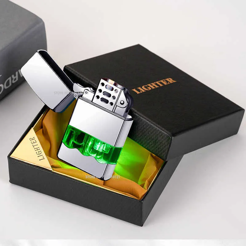 2023 New Green Light Perspective Gas Chamber Lighter Retro Grinding ...