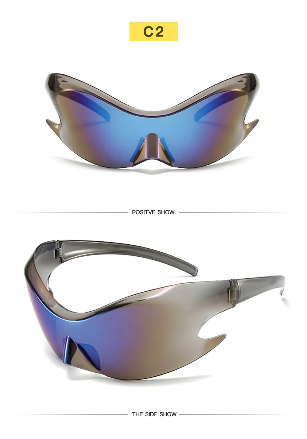 Y2K Sunglasses UV400 Sunglasses Futuristic Rimless One Piece Sports ...