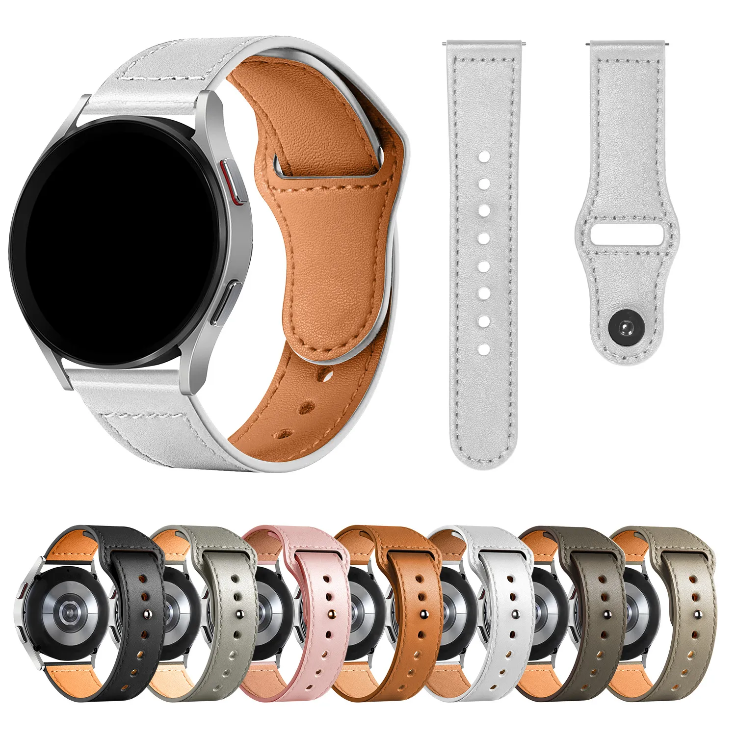 Premium Leather Smart Watch Band - 20mm 22mm Straps for Galaxy, iWatch ...