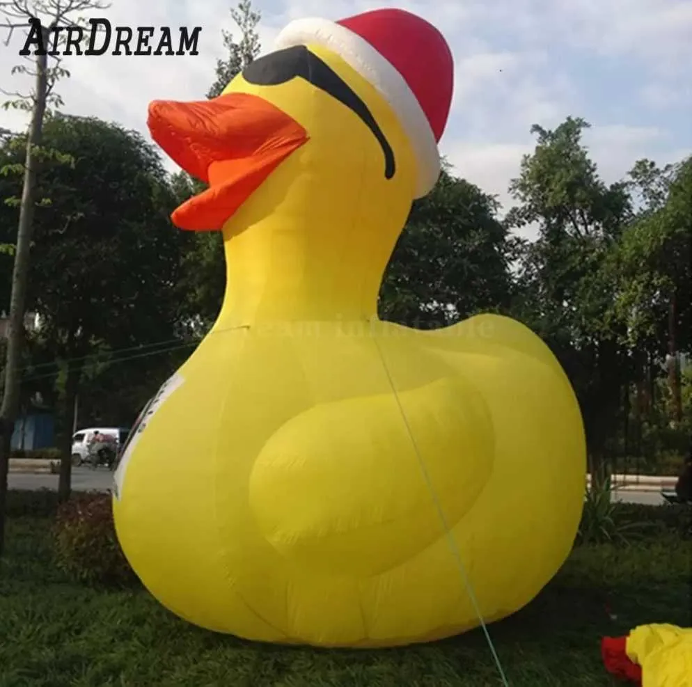 Cute Yellow Inflatable Duck Replica With Red Duck Hat Perfect For Park ...