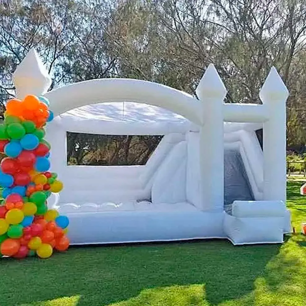Commercial Outdoor White Inflatable Bounce House With Slide And Go ...